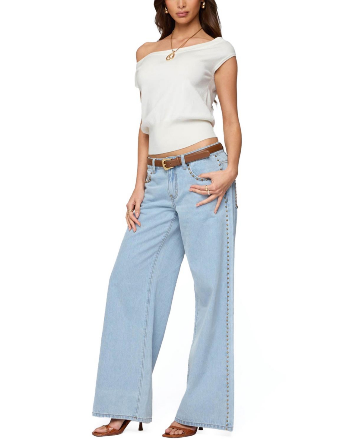 EDIKTED Stassie Studded Low Rise Jeans